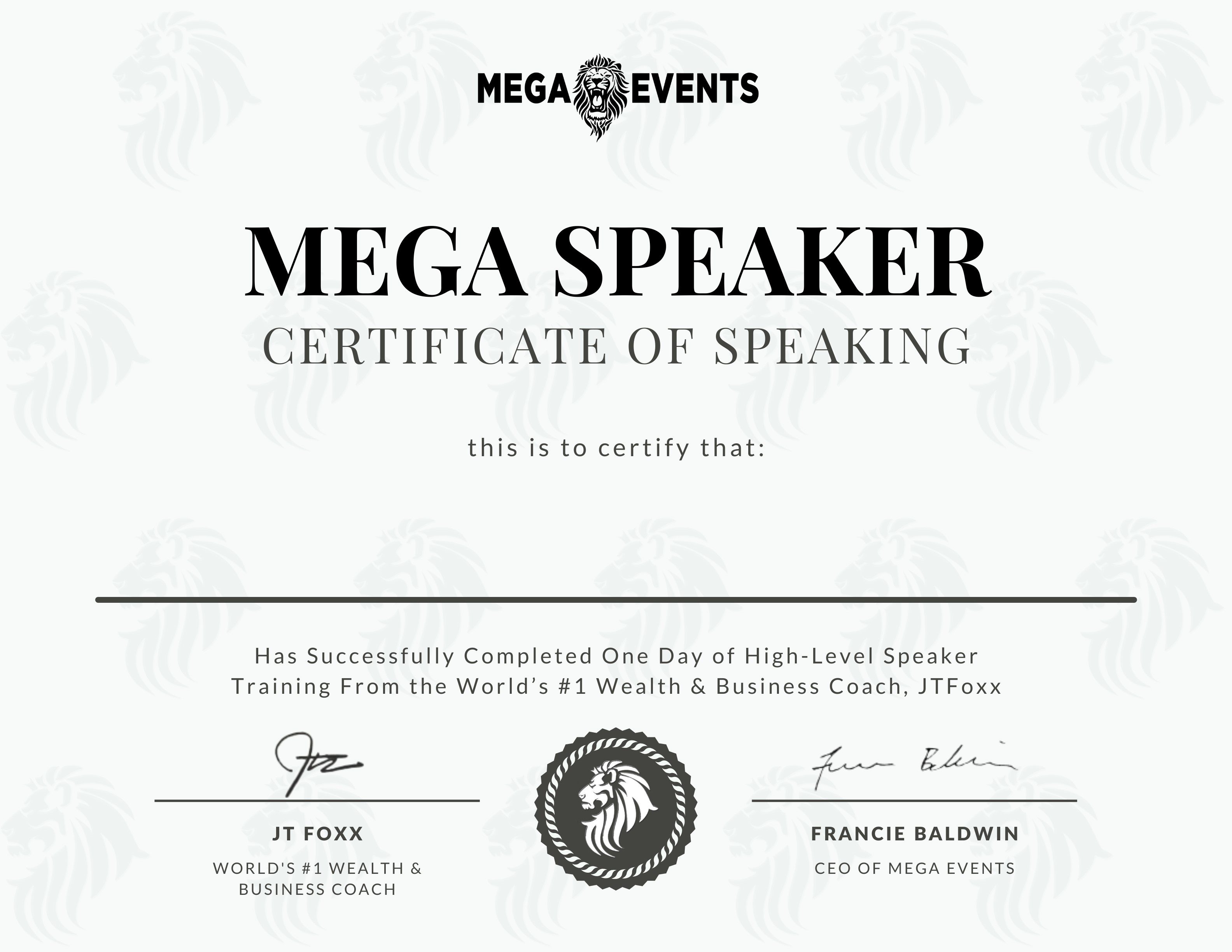 Mega Speaker Certificate